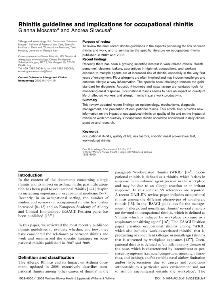 Rhinitis Guidelines and Implications For Occupational Rhinitis | PDF ...