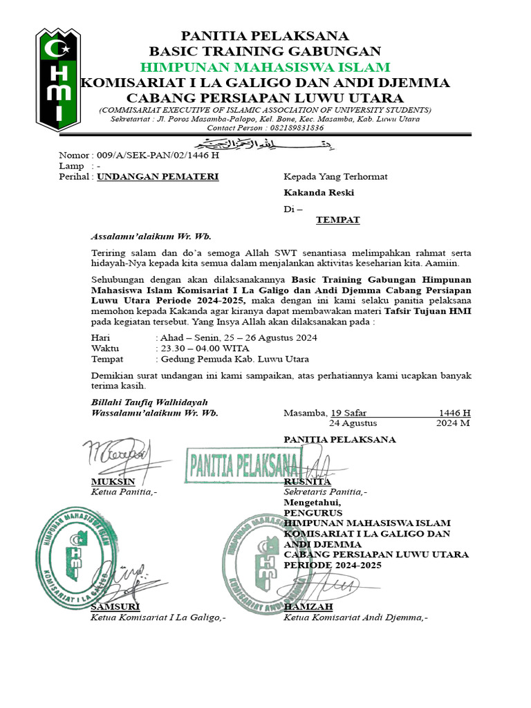 Undangan Pemateri (Kakanda Reski) | PDF