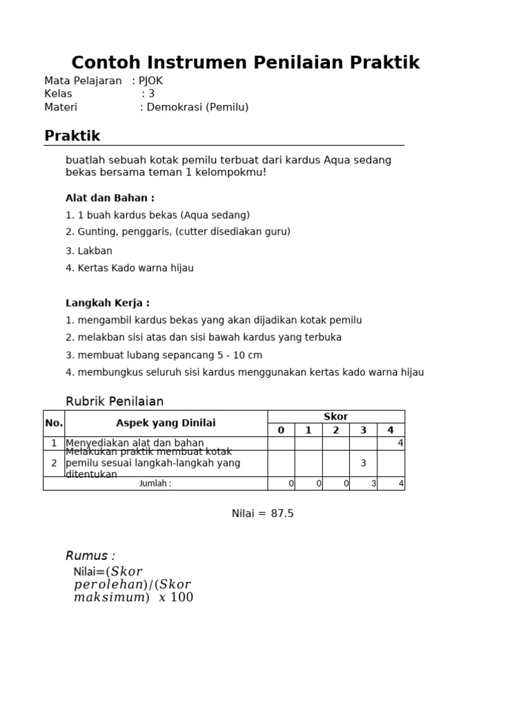Contoh Instrumen Penilaian Keterampilan | PDF