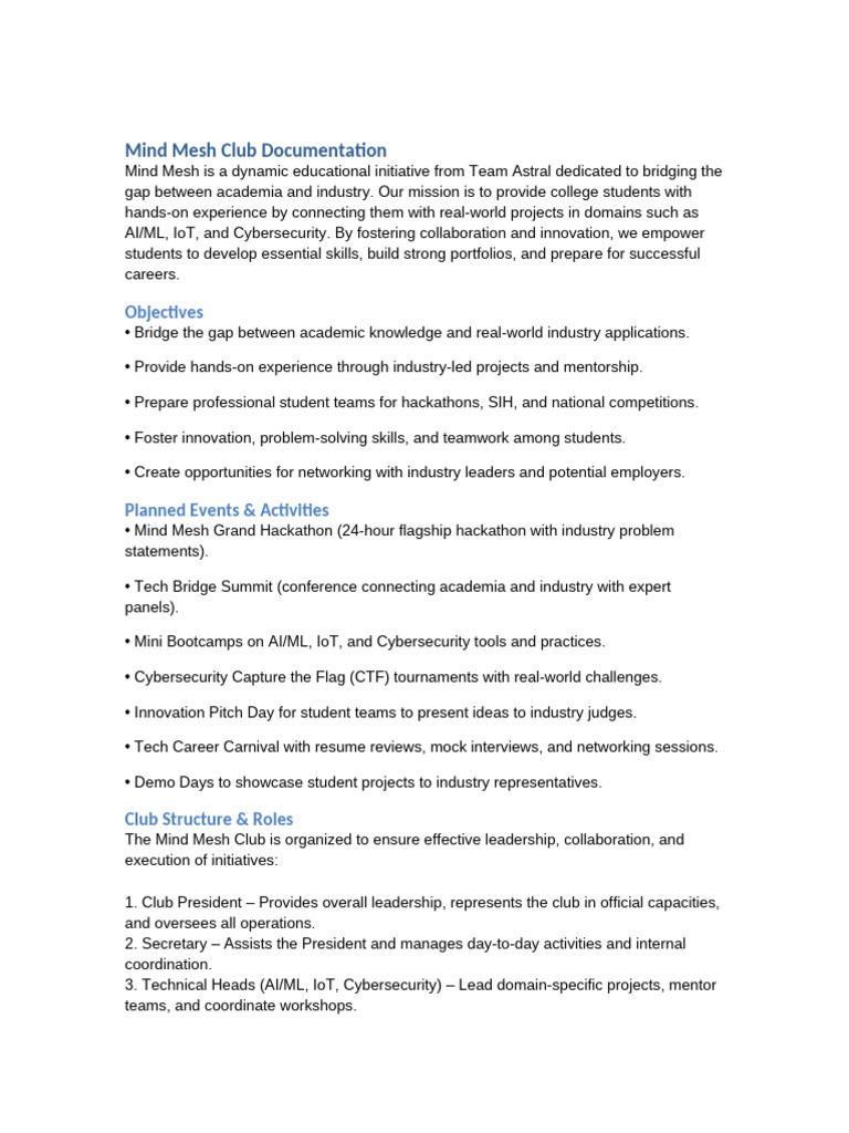 Mind Mesh Club Documentation | PDF