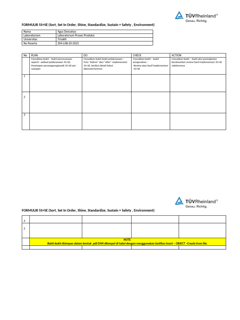 FORM 5S+SE - Lab Proses Produksi | PDF