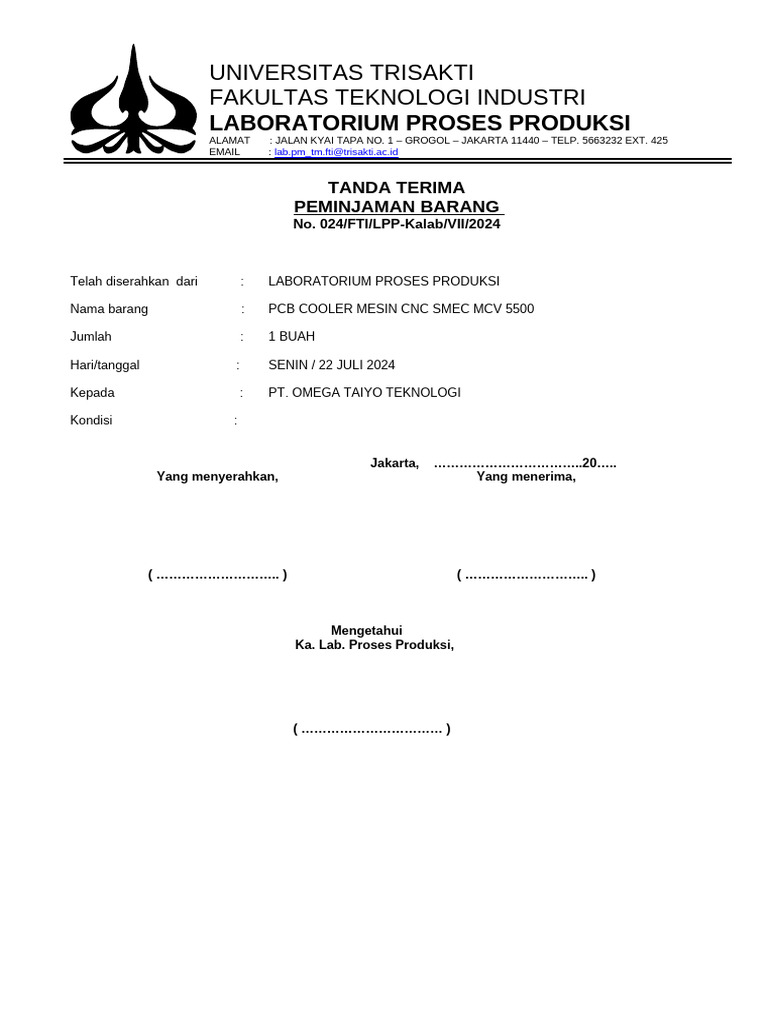Peminjaman Barang Laboratorium FTI | PDF