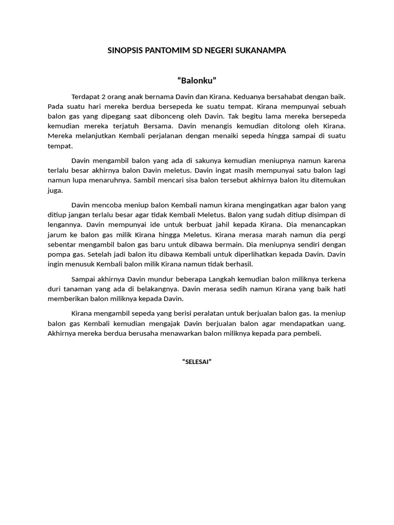 Sinopsis 1 Pantomim SD Negeri Sukanampa | PDF