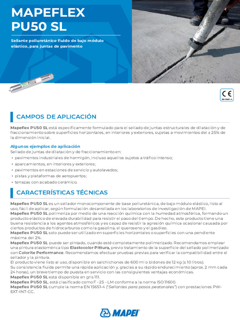Ficha Técnica de Mapeflex PU50 SL | PDF | Materiales