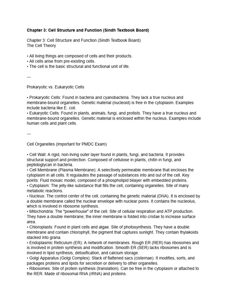 Chapter 3 Cell Structure and Function (Sindh Textbook Board) | PDF ...