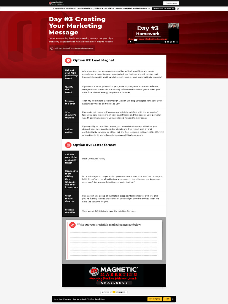 Magnetic Marketing - Day #3 Creating Your Marketing Message | PDF ...