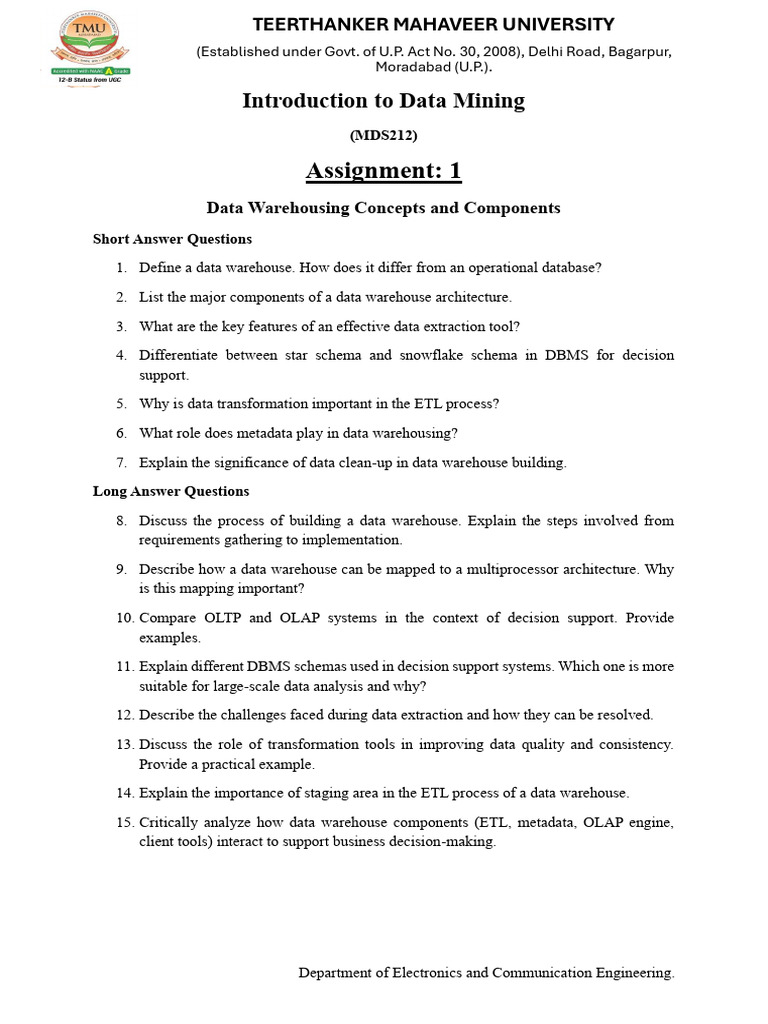 Data Warehousing Concepts Assignment | PDF
