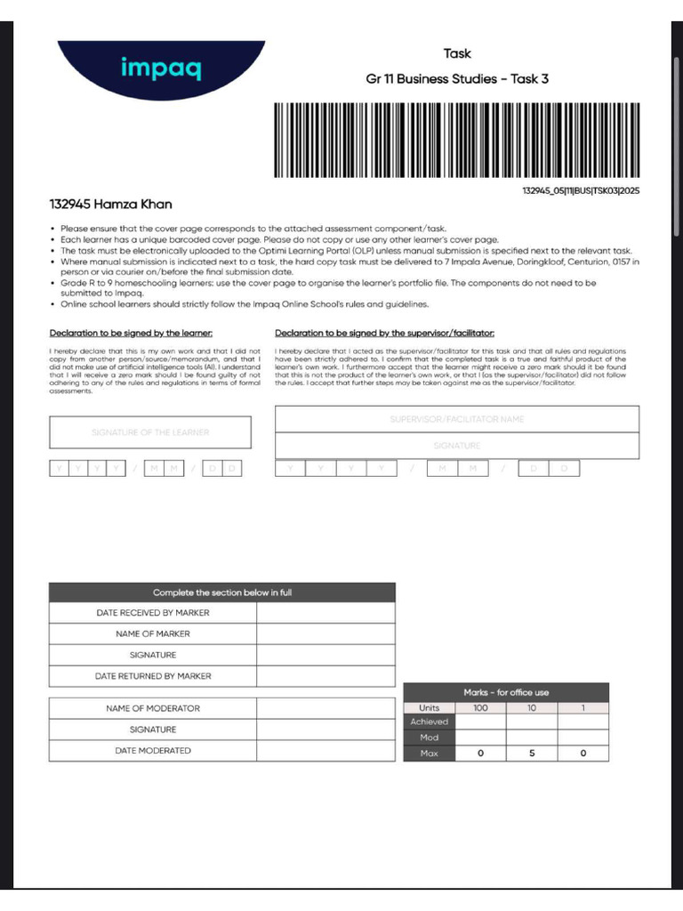 H Khan (132945) Bus Task 3 | PDF