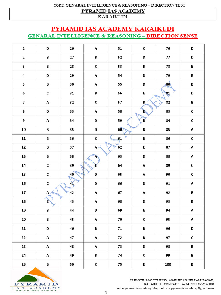 Reasoning - Direction Key | PDF