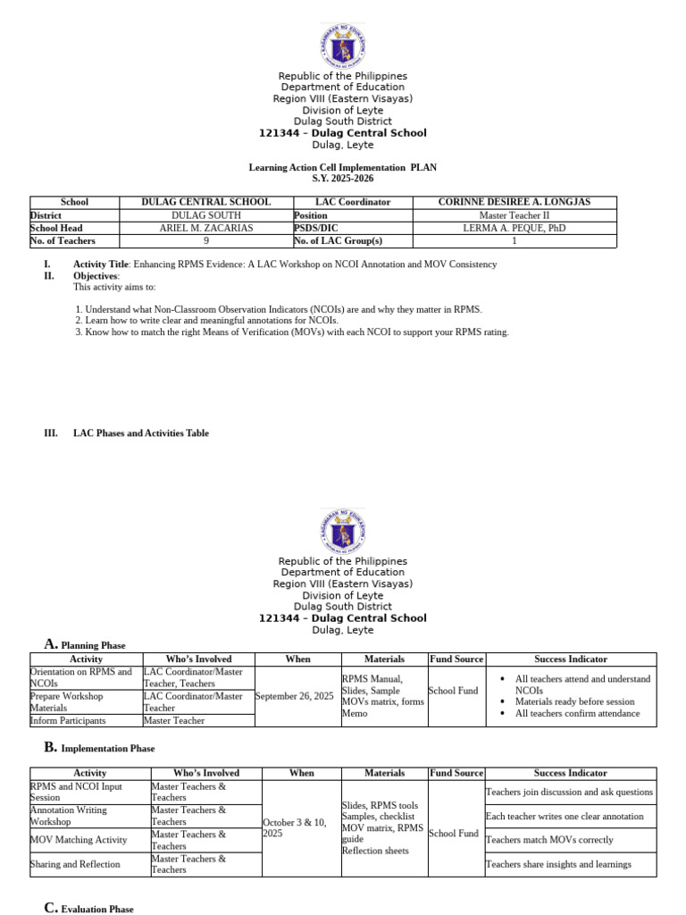 A LAC Workshop On NCOI Annotation and MOV Consistency | PDF | Human Communication | Learning