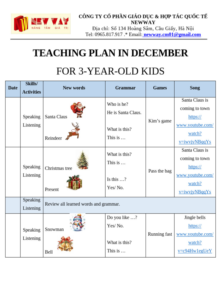 December Teaching Plan for 3-Year-Olds | PDF | December Observances ...