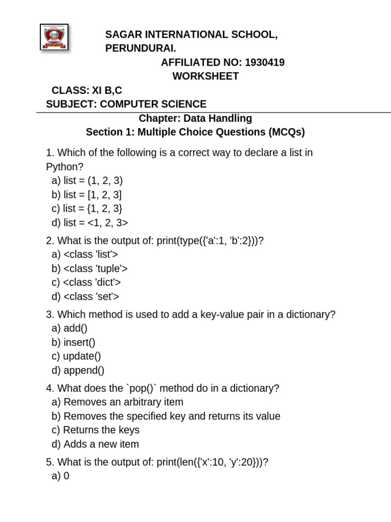 Data Handling Worksheet | PDF | Programming Paradigms | Computer Science
