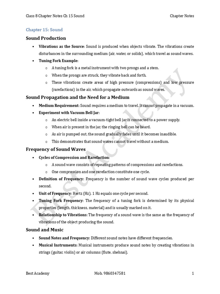 Class 8 Sound Chapter Notes | PDF | Sound | Frequency