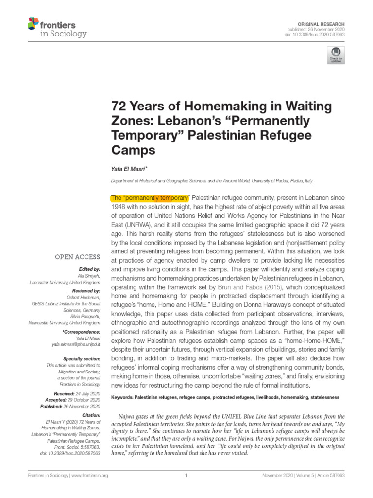 72 Years of Homemaking in Waiting Zones | PDF | Refugee | Palestinian ...
