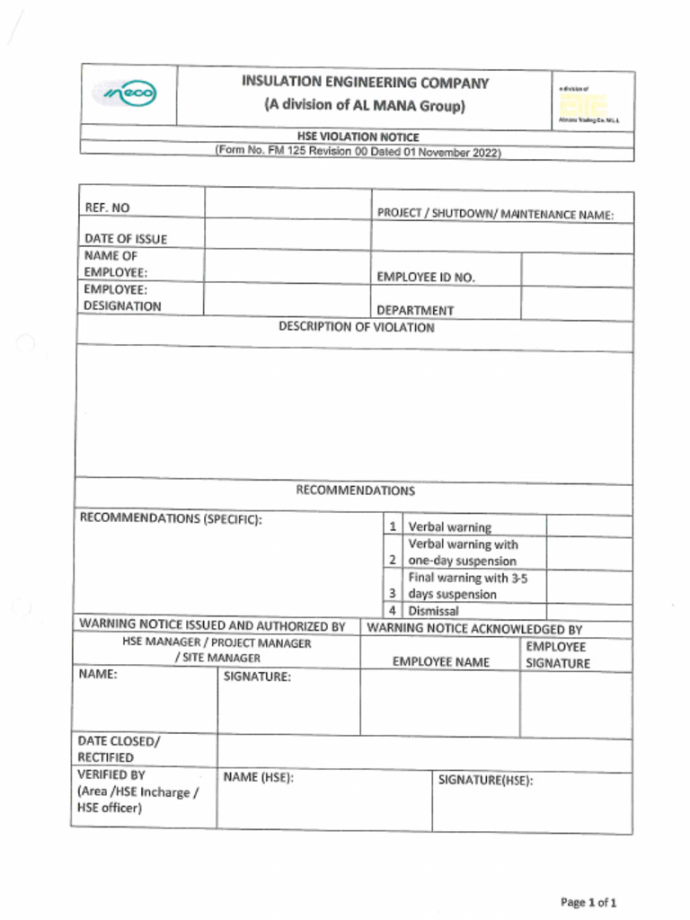 Section6-Fm 125-Hse Violation Notice | PDF