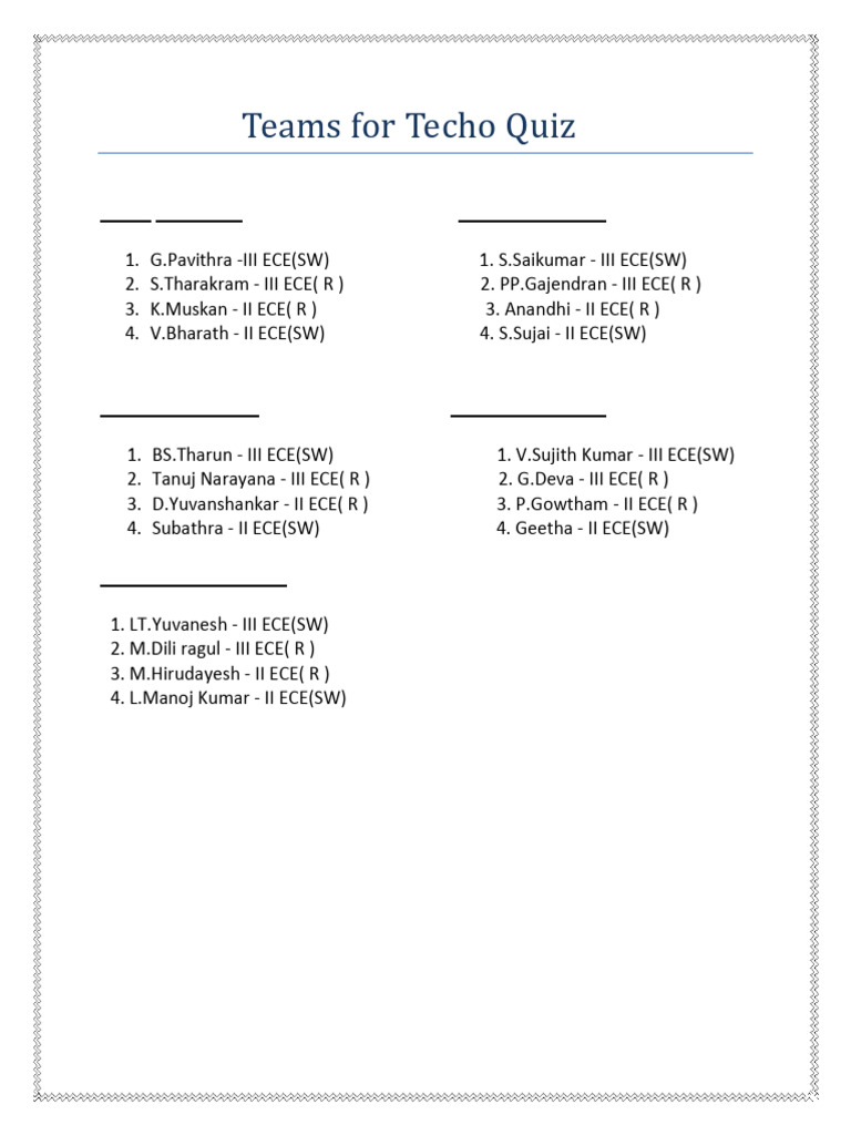 Techo Quiz Competition Participant List | PDF