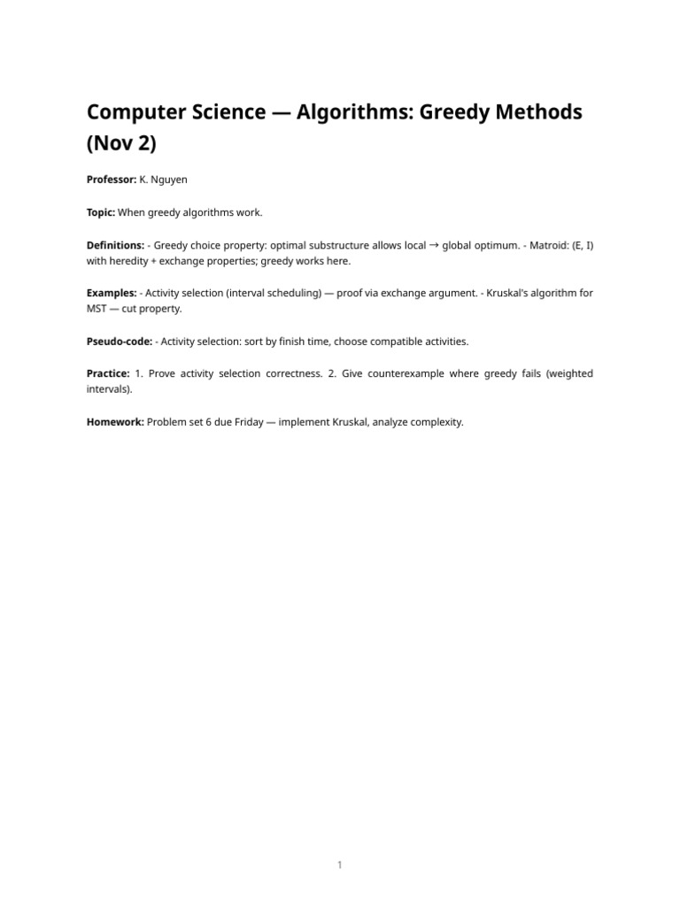 Computer Science Notes - Greedy Algorithms | PDF