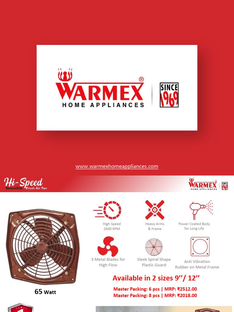 Warmex Exhaust Fan Specifications | PDF | Mechanical Engineering