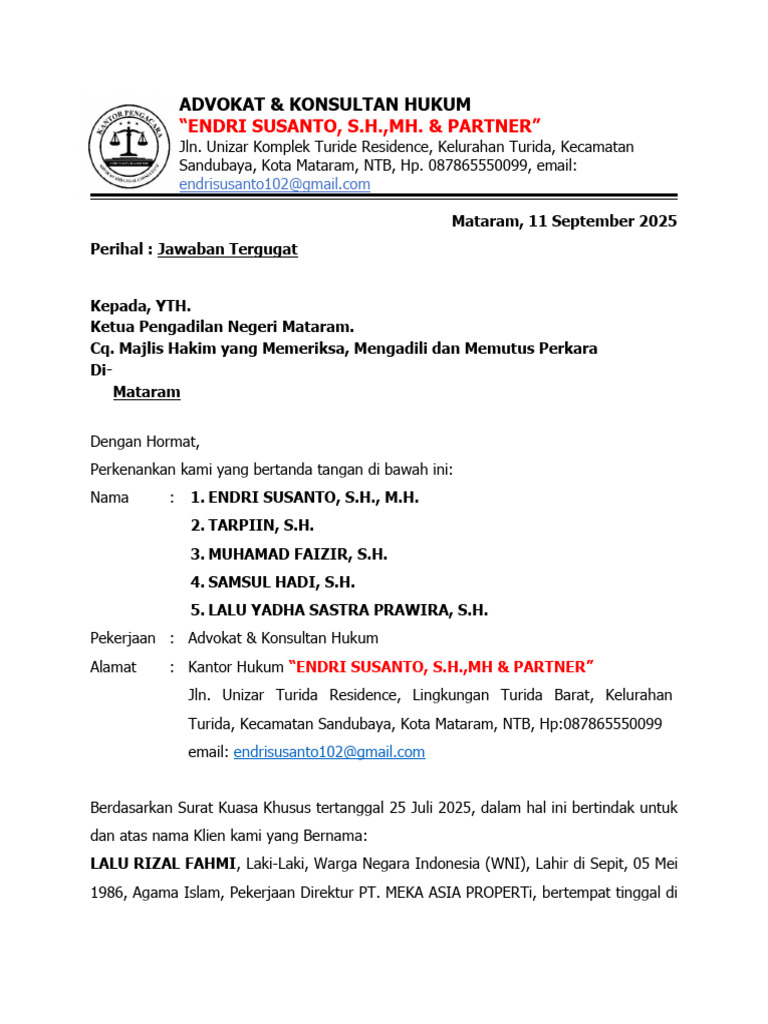 Jawaban Tergugat PT. MEKA ASIA | PDF