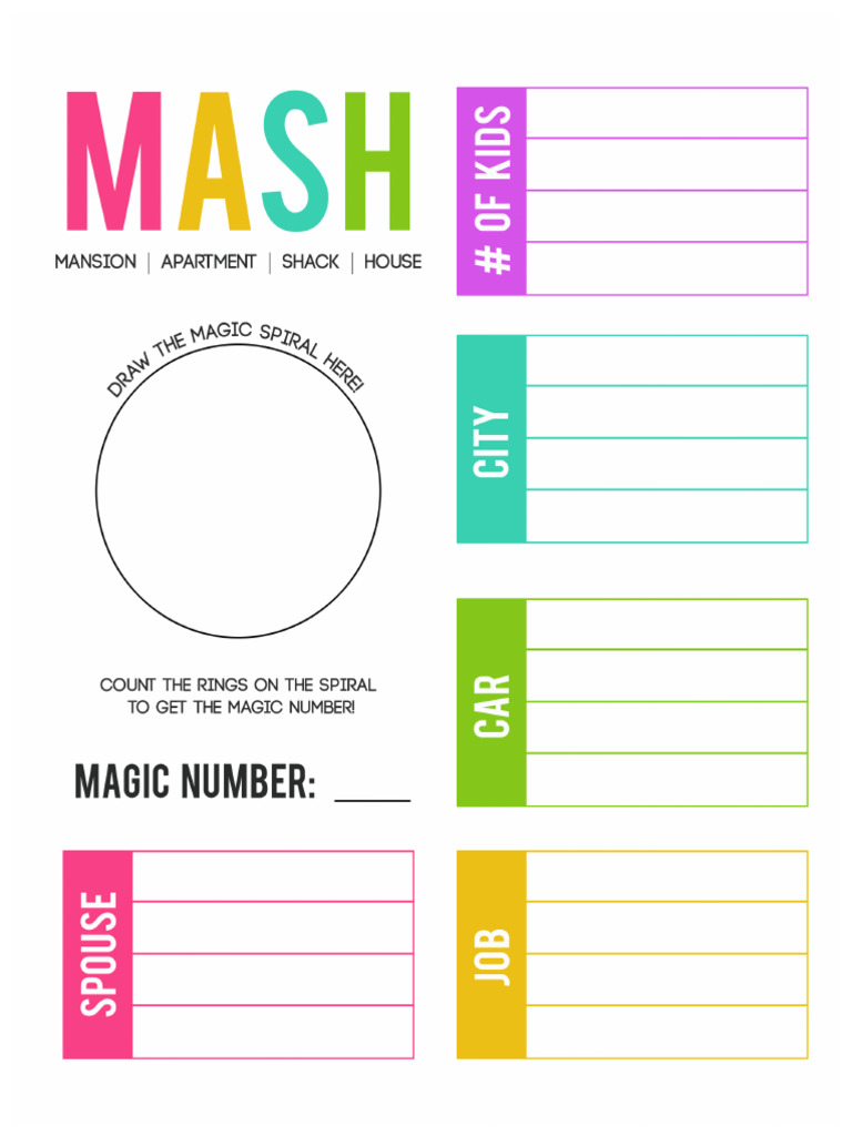 Mash Worksheet Color | PDF