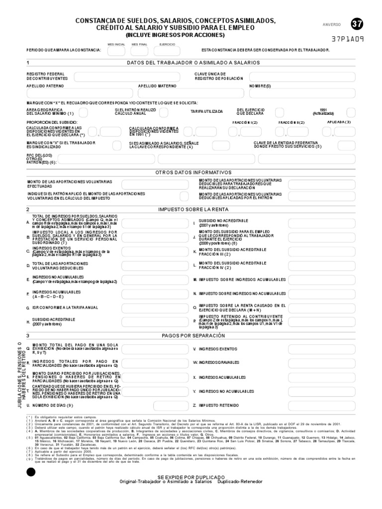 Forma 37 Editable 2011 | PDF | Salario | Impuestos