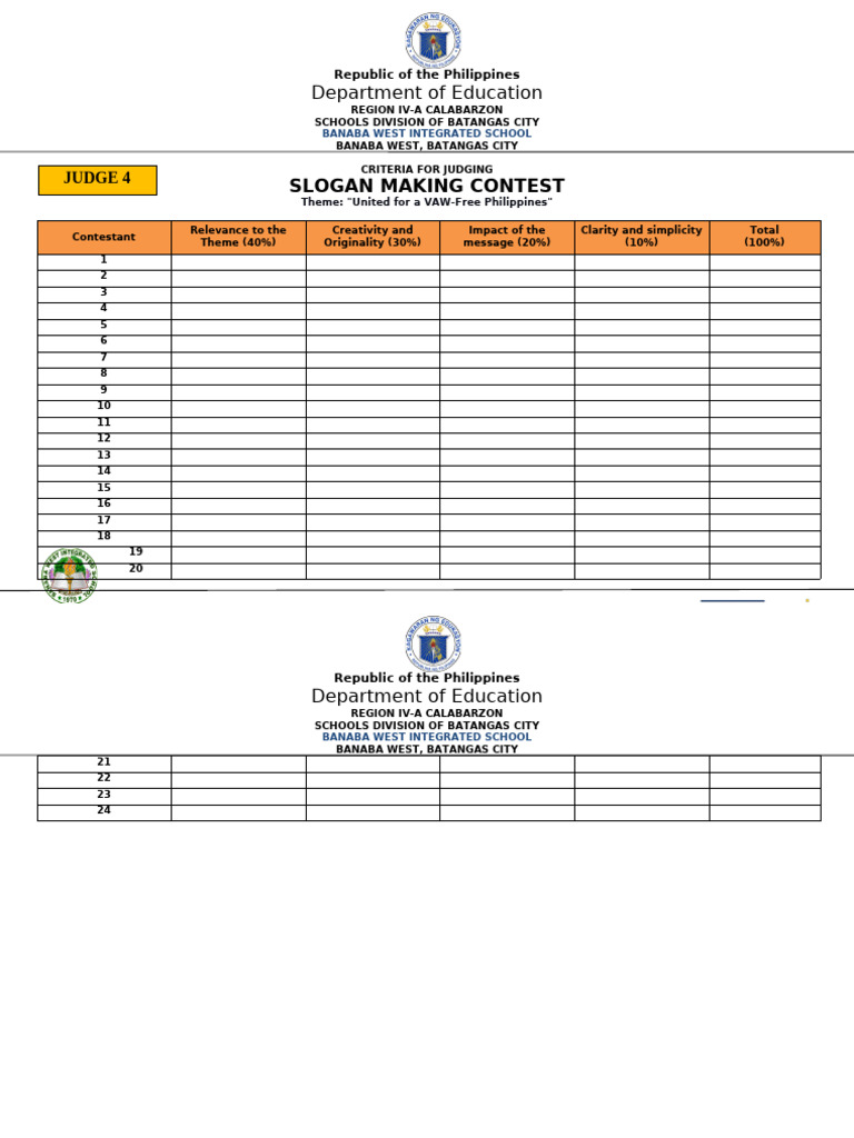 Slogan Contest Judging Criteria | PDF