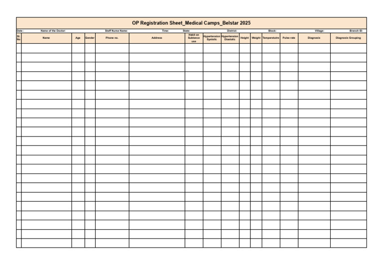 OP Registration Sheet - Medical Camps - Belstar 2025 | PDF