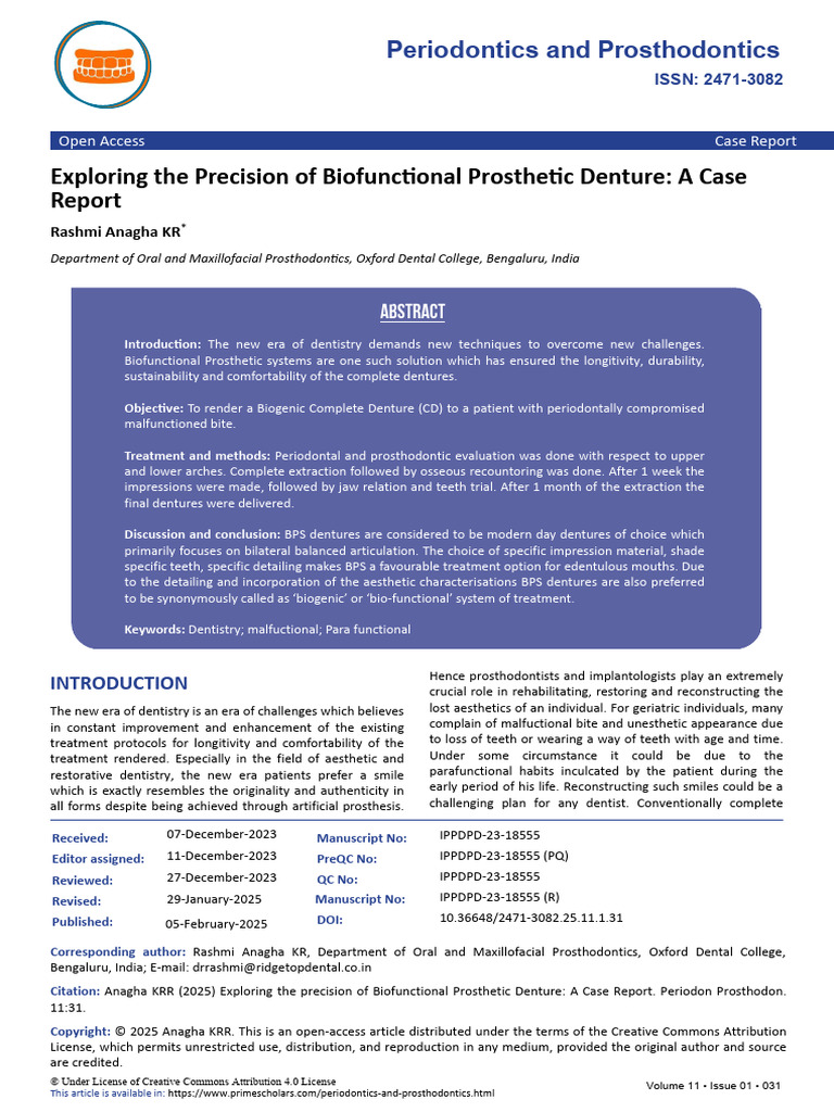 Exploring The Precision of Biofunctional Prosthetic Denture A Case ...
