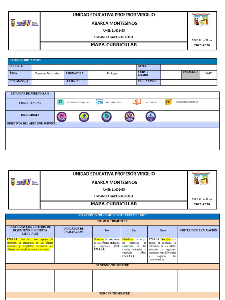 Modelo Mapa Curricular 2 de Desagregación y Degradación Destrezas 2025-2026 | PDF | Aprendizaje ...