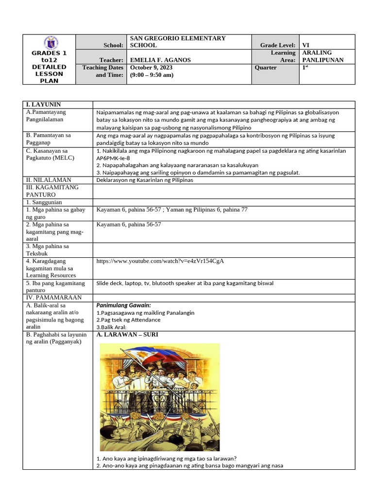 Lesson Plan Kalayaan NG Pilipinas | PDF