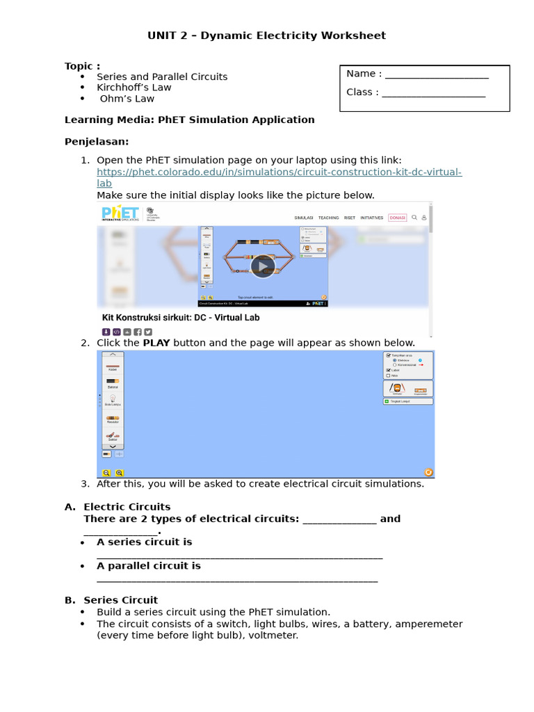 Dynamic Electricity Worksheet-Part 1 | PDF | Series And Parallel ...