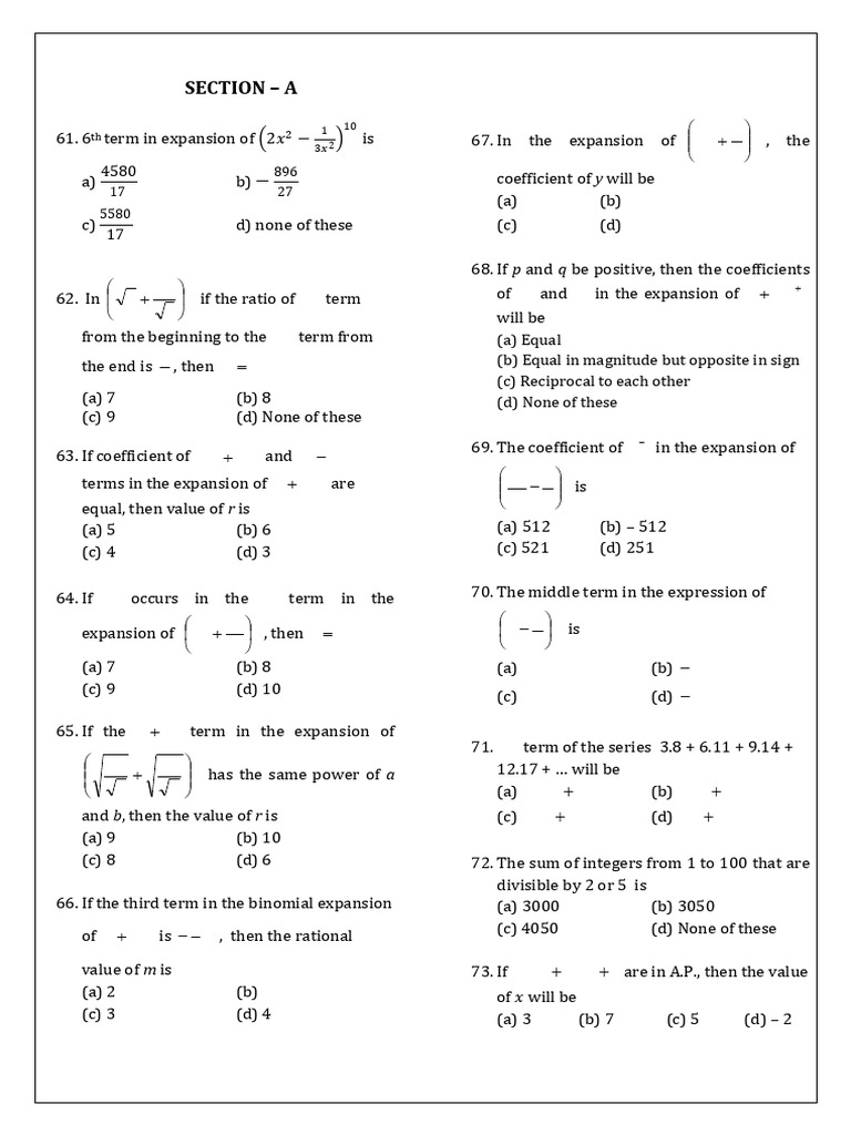 Sequence and Series, Binomial Theorem | PDF | Mean | Elementary Mathematics