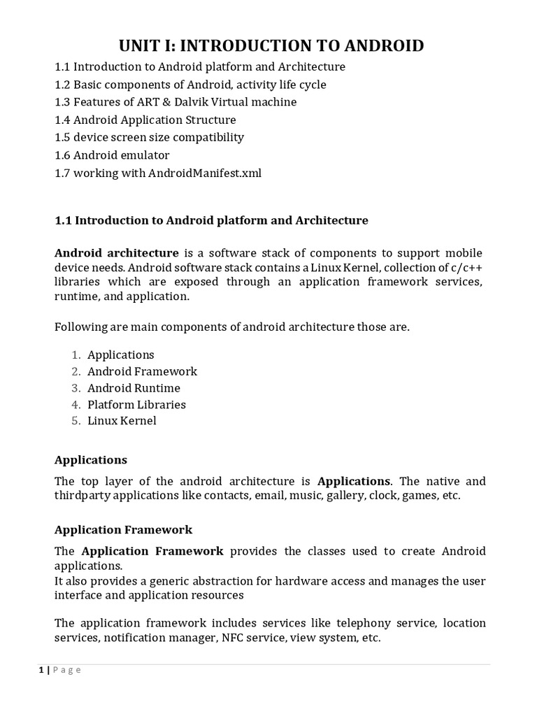 UNIT I Introduction To Android | PDF | Android (Operating System) | Software Development