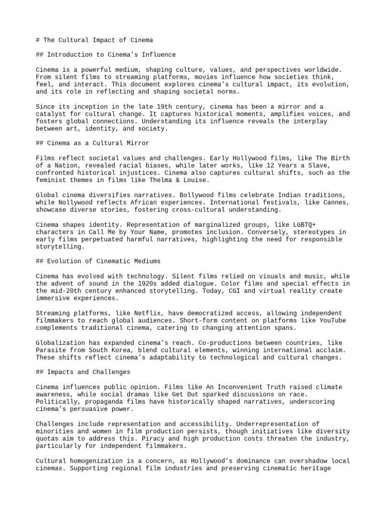 Cultural Influence of Cinema Today | PDF