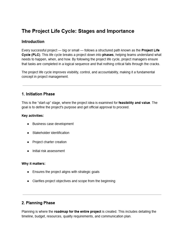 The Project Life Cycle - Stages and Importance | PDF | Project ...