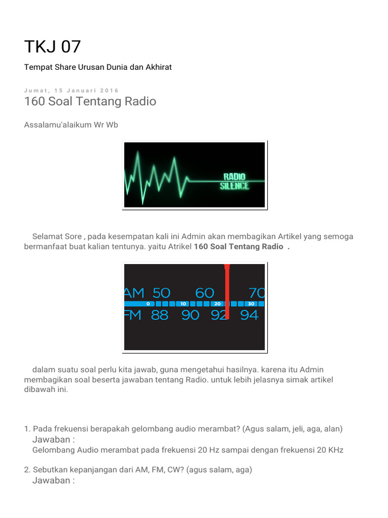160 Soal dan Jawaban tentang Radio | PDF
