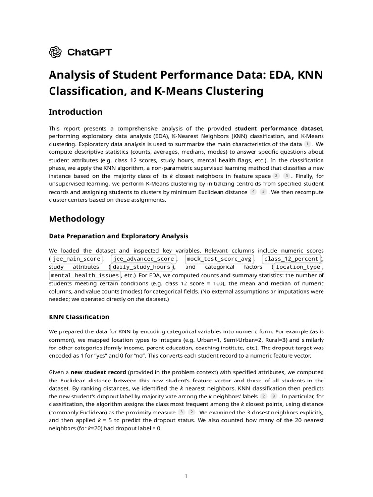 Analysis of Student Performance Data - EDA, KNN Classification, and K ...