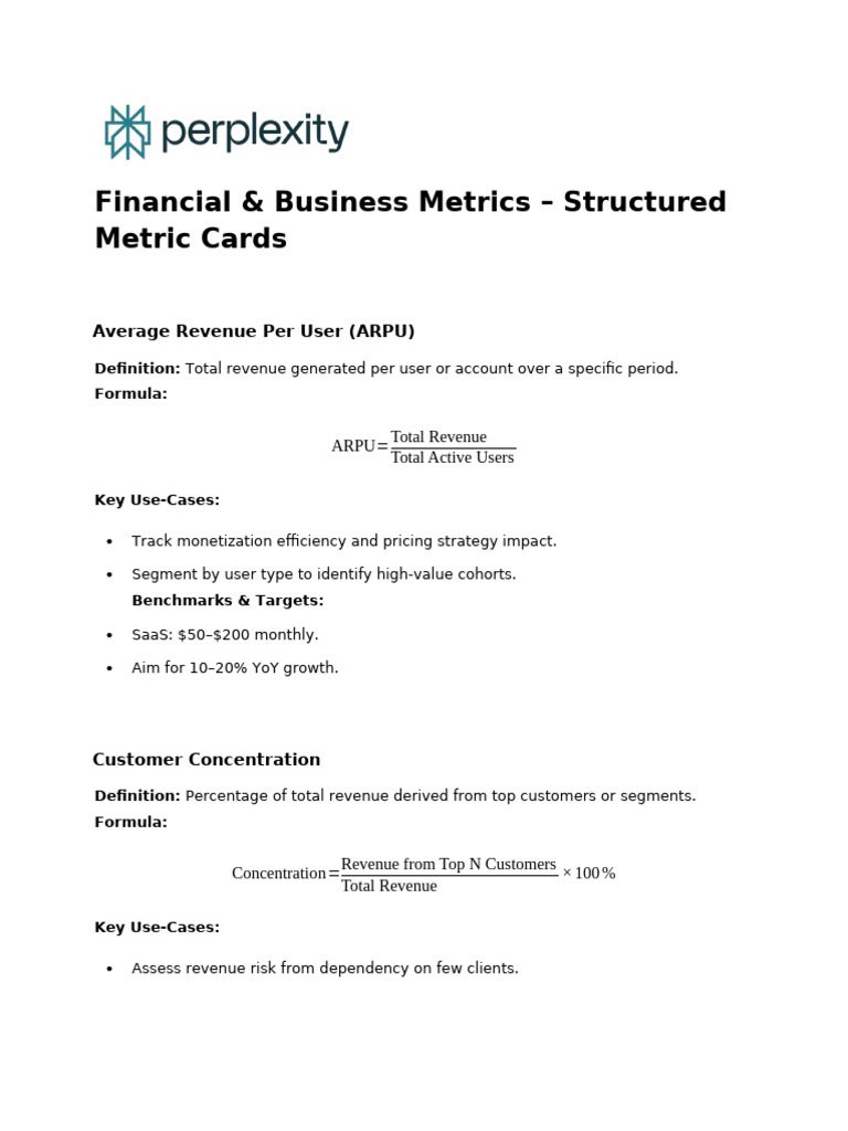 Financial & Business Metrics - Structured Metric C | PDF | Marketing ...