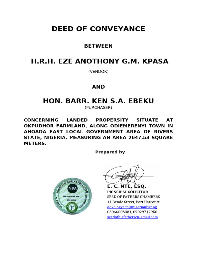 Deed of Conveyance Barr. Nte New | PDF | Real Property Law | Natural ...