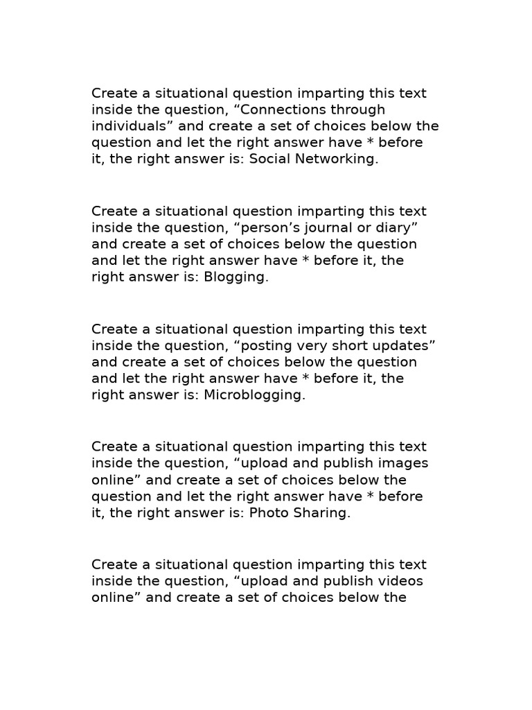 Create A Situational Question Imparting This Text Inside The Question ...