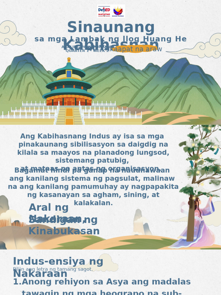 AP8 Q1 Week 2-4 Sinaunang Kabihasnan Sa Mga Lambak NG Llog Huang He at Yangtze | PDF