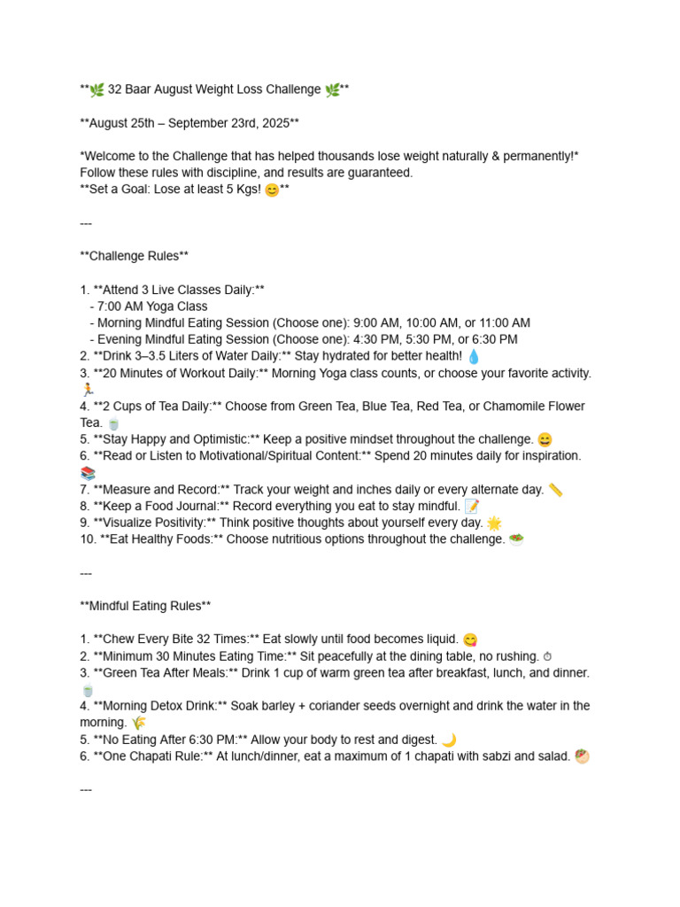 32 Baar August Weight Loss Challenge | PDF | Chickpea | Lunch