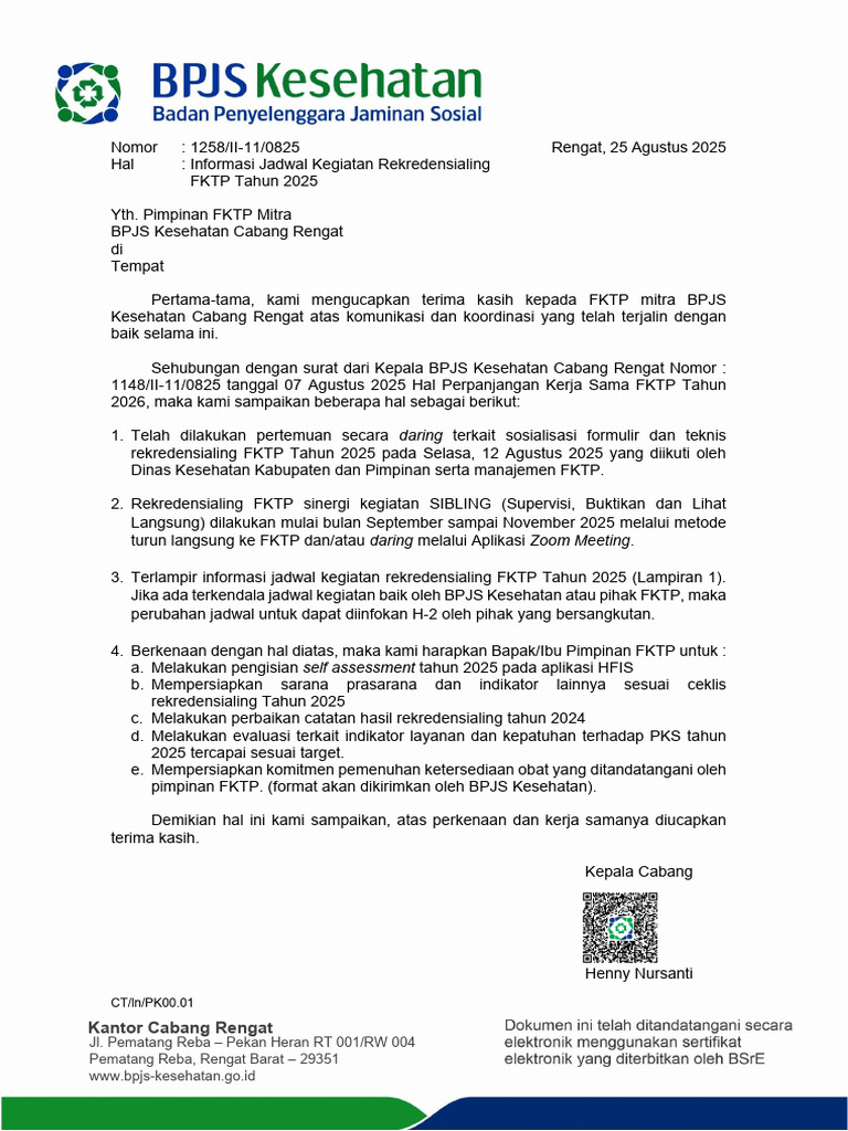 Jadwal Rekredensialing FKTP 2025 Rengat | PDF