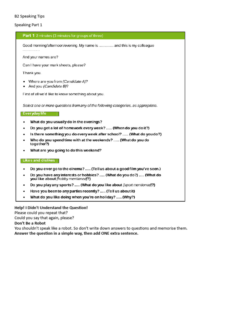 B2 Speaking Tips for Exam Success | PDF