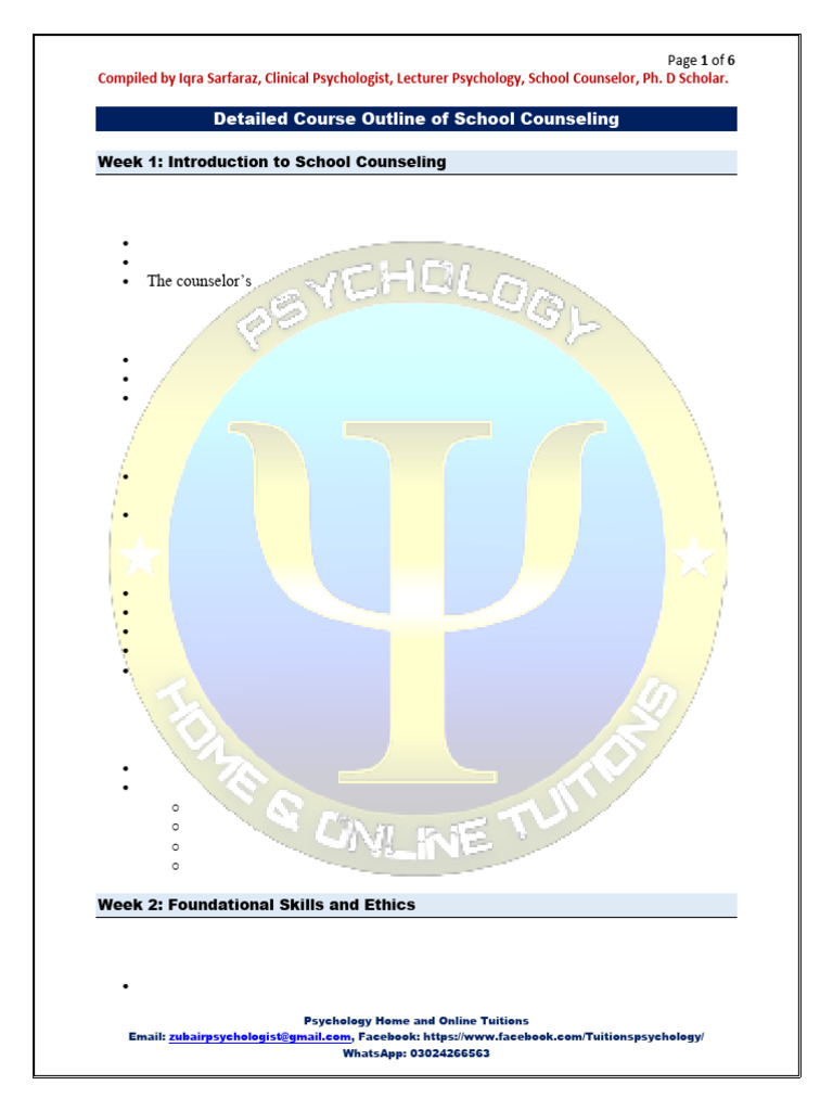 Course Outline of School Counseling | PDF | Counseling Psychology ...