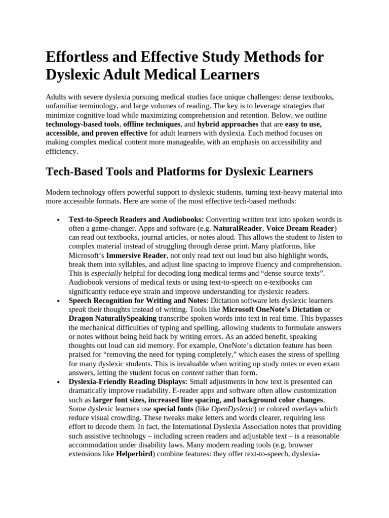 Effortless and Effective Study Methods For Dyslexic Adult Medical Learners | PDF | Dyslexia ...