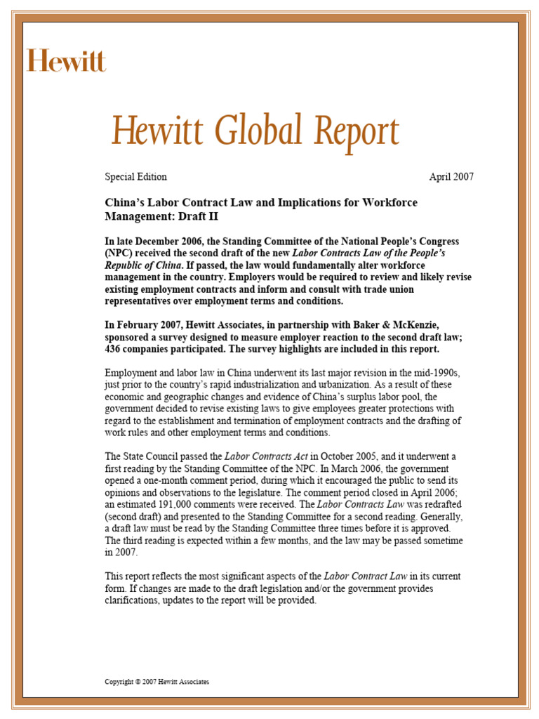 HGR China Labor Contract Law Draft II | PDF | Employment | Trade Union