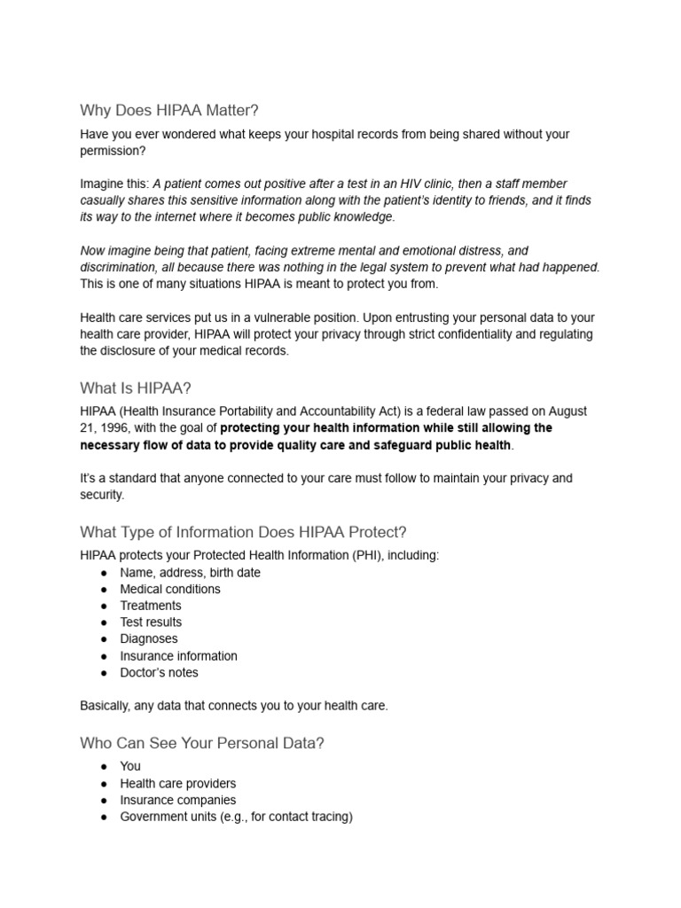 Importance of HIPAA for Patient Privacy | PDF | Health Insurance ...