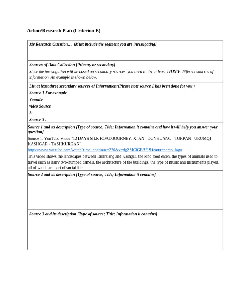 Criterion B - Segments Along SR Assessment Action Plan Template - Docx ...