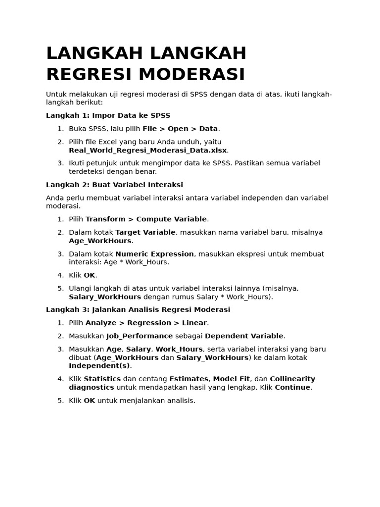 Langkah Langkah Regresi Moderasi | PDF